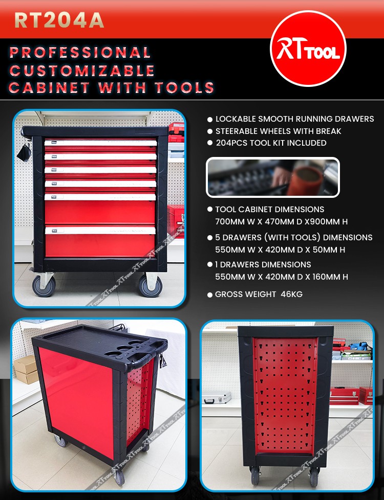 China 204Pcs Workshop Trolley Mechanic Cabinet Metal Tool Cabinet Cabin