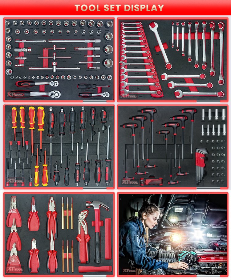 198PCS Workshop Roller Cabinet Garge Tool Kit Trolley Cabinet With Sets