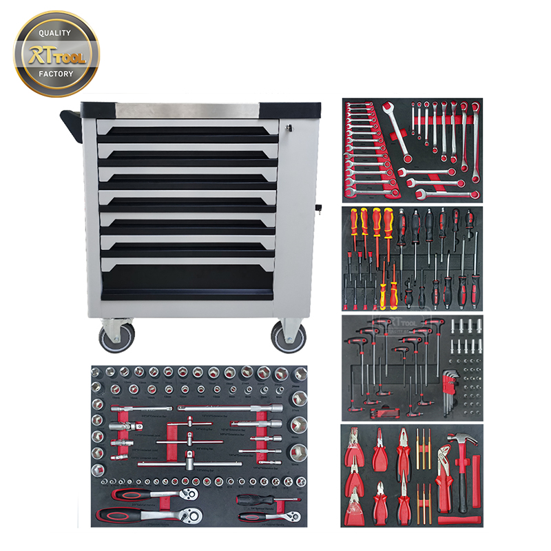 198PCS Workshop Roller Cabinet Garge Tool Kit Trolley Cabinet With Sets